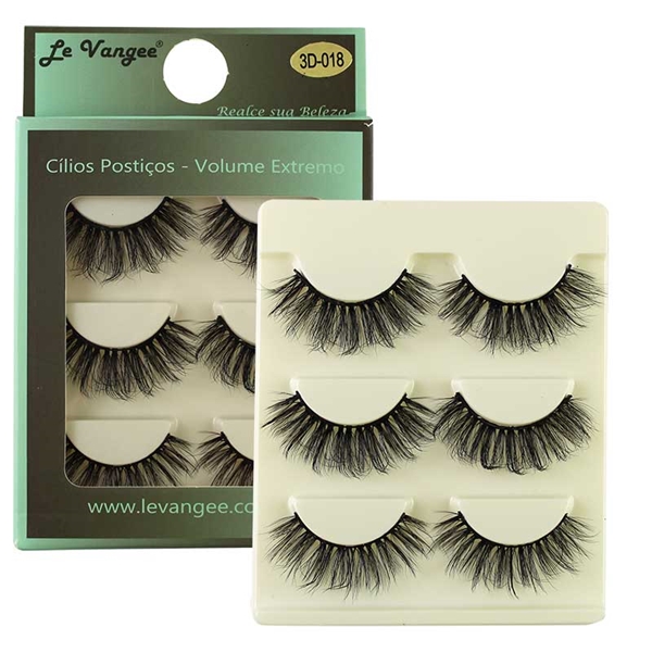 Caixa 03 Pares de Cílios Postiços Volume Extremo 3D-018 Le Vangee ...